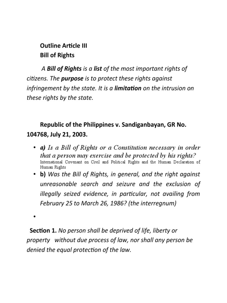 Outline Article III Bill of Rights: - A) Is A Bill of Rights or A ...