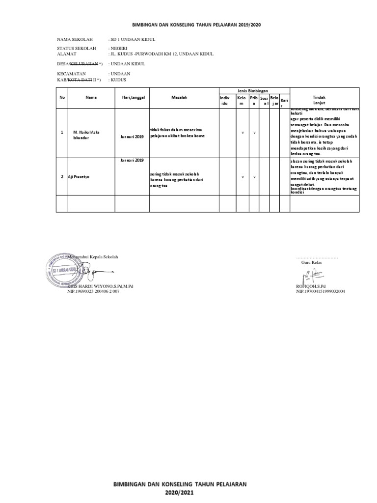 Dokumen Laporan Layanan BK Bidang Pengembangan Pribadi, Sosial ...