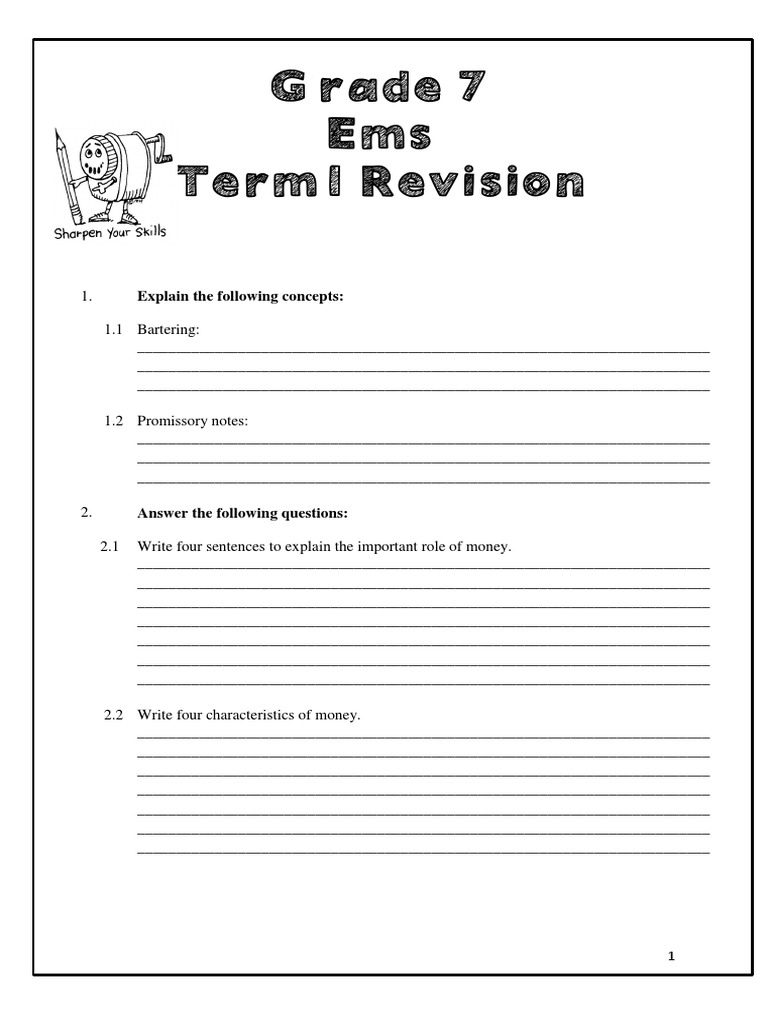 Grade 7 EMS Term 1 Revision Notes | PDF | Money | International Trade