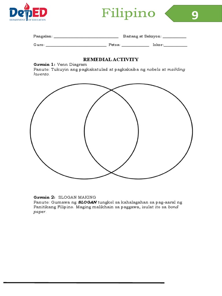 Filipino 9 Remedial Activity | PDF Filipino 9 Remedial Activity | PDF