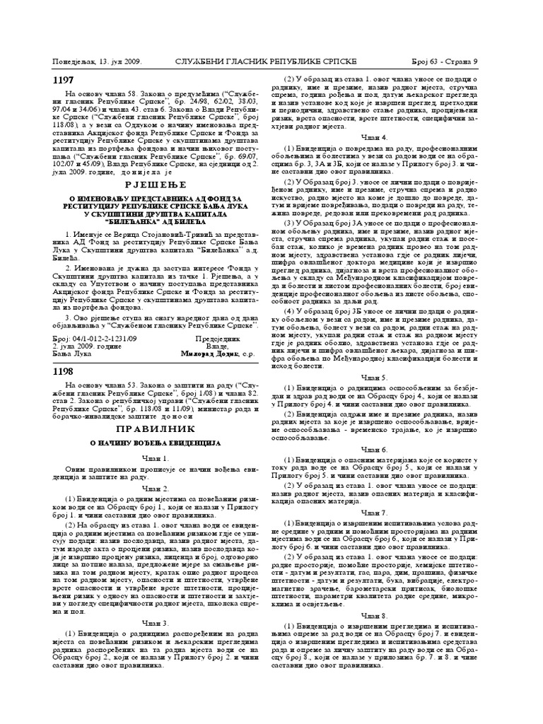 Pravilnik o Nacinu Vodjenja Evidencija ZNR | PDF