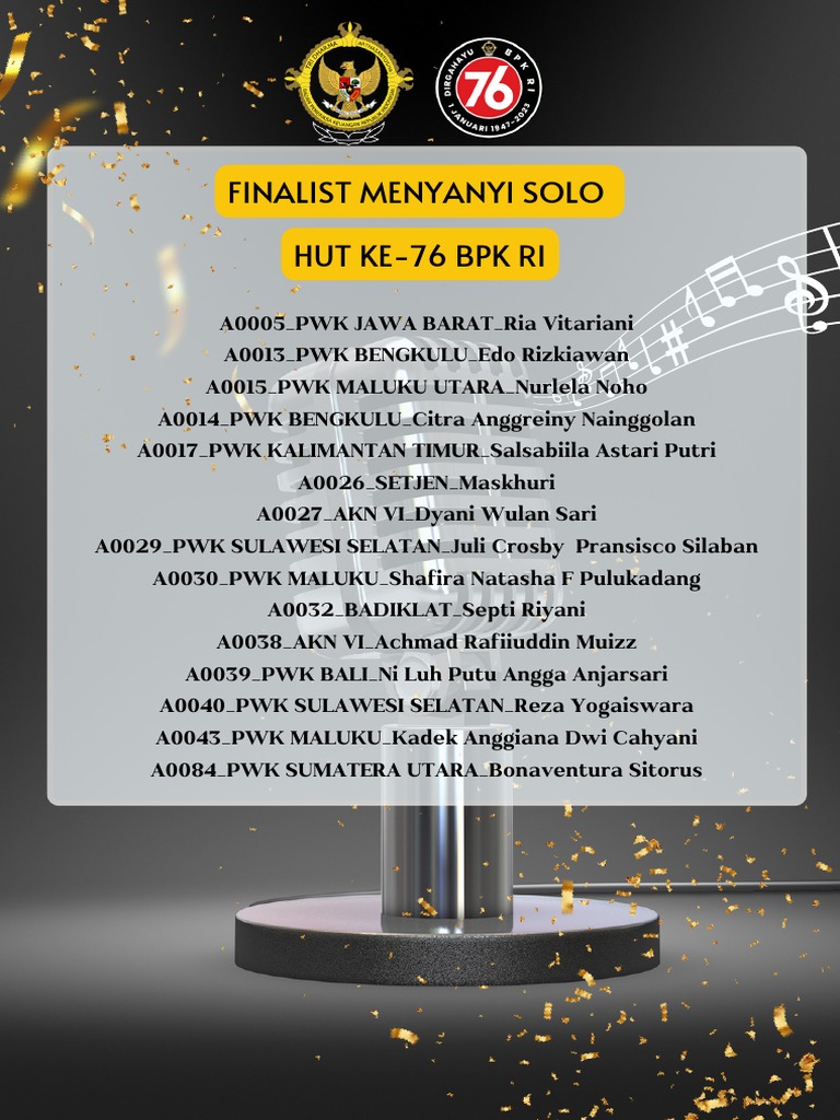Hut Ke-76 BPK Ri Finalist Menyanyi Solo | PDF