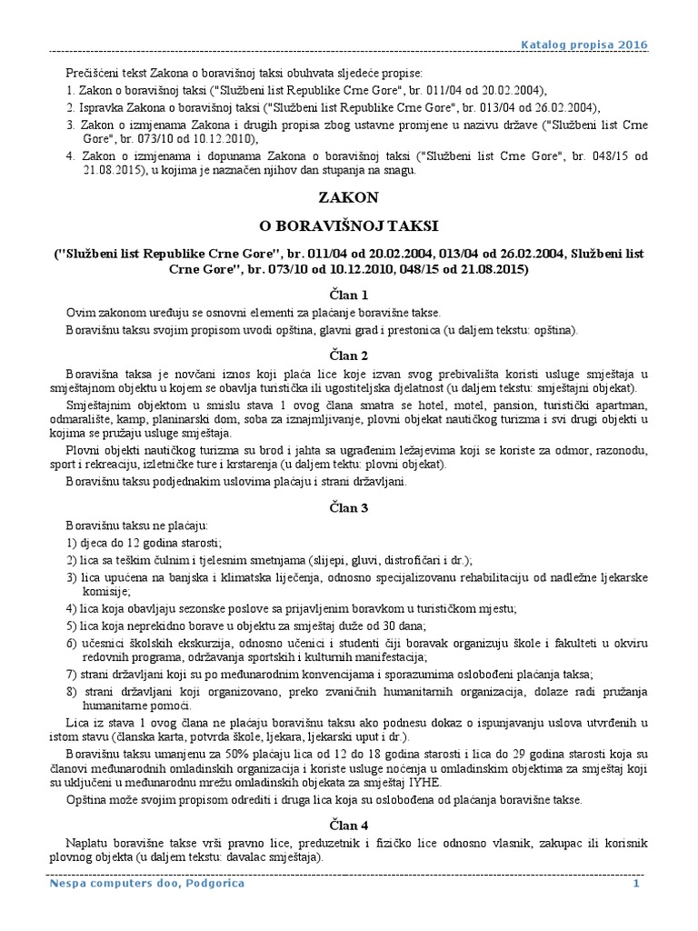 Zakon o Boravisnoj Taksi | PDF