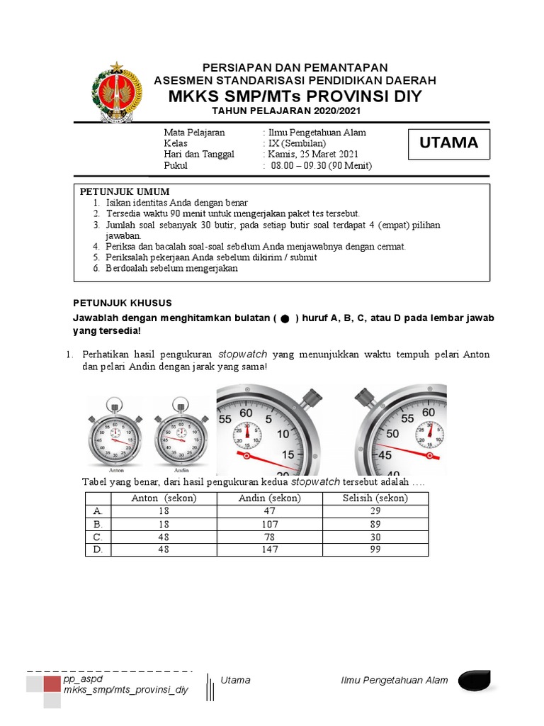 Soal ASPD IPA Kelas 9 Prov DIY 2021 | PDF | Metode & Bahan Ajar