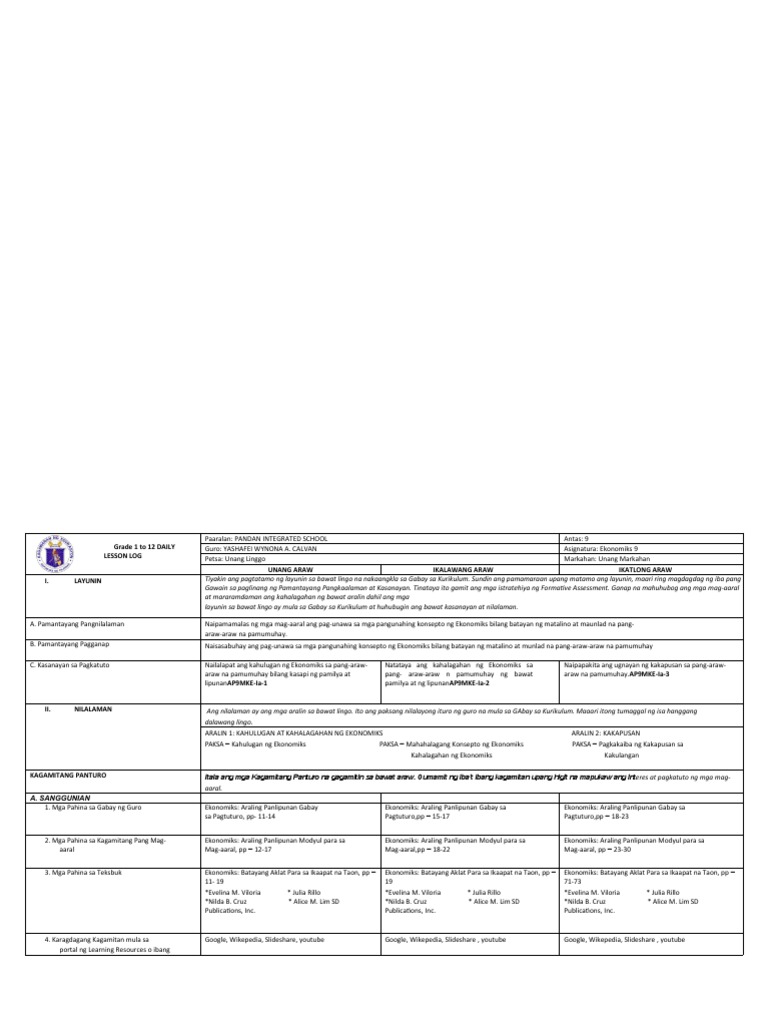 DLL Grade 9 1st and 2nd Grading | PDF