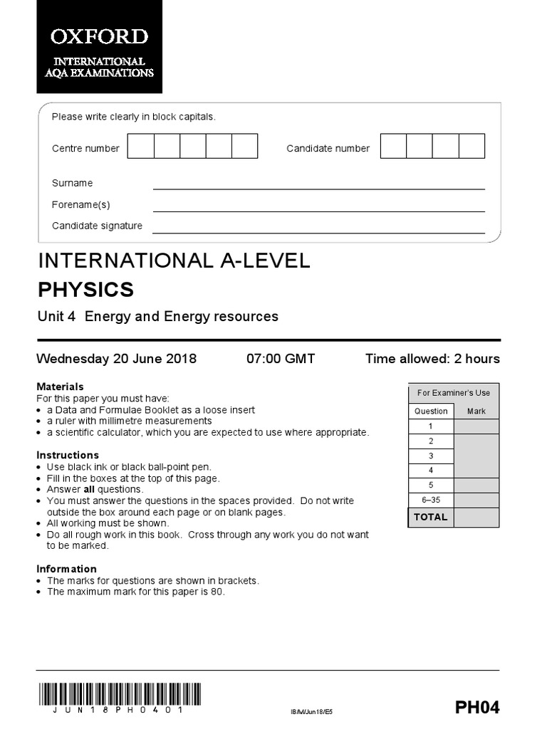 A Level Physics Jun 18 Questionpaper4 | PDF | Rotation Around A Fixed ...