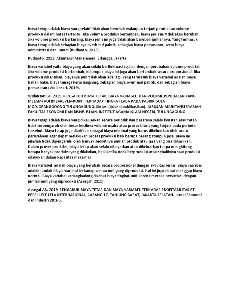 Fixed Cost Dan Variable Cost Pdf