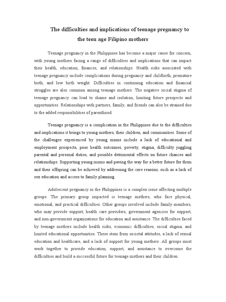 The Difficulties and Implications of Teenage Pregnancy To The Teen Age ...