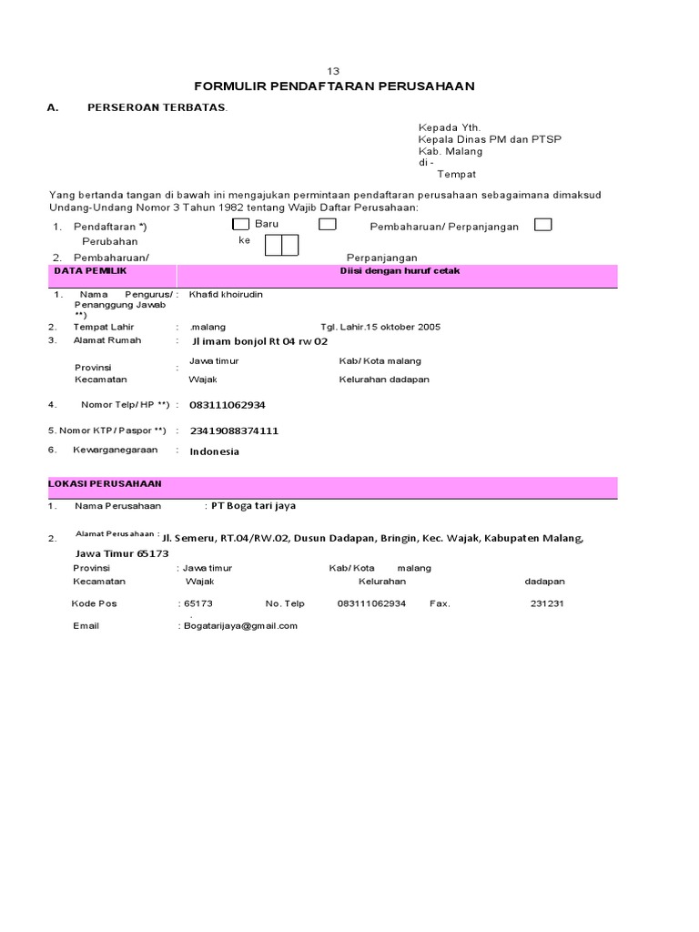 pengajuan nama PT | PDF