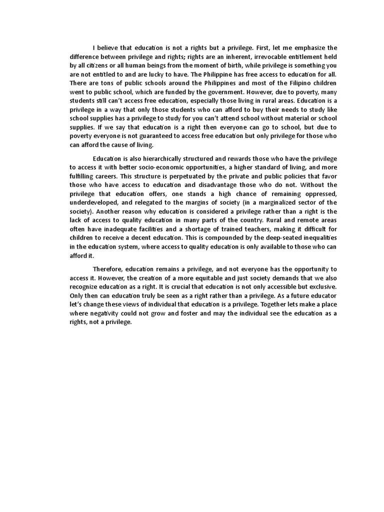 Education Is Not A Right But A Privilege | PDF | Poverty | Poverty ...