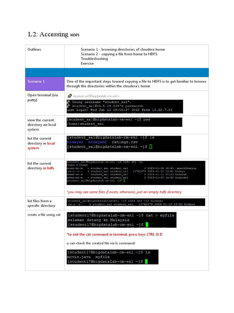 L2 Accessing Hdfs On Cloudera Distribution Pdf Apache Hadoop Computer File