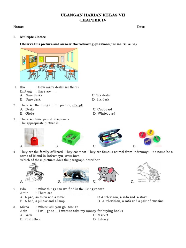 Soal Latihan Bahasa Inggris Kelas VII Chapter 4 | PDF | Room | Home