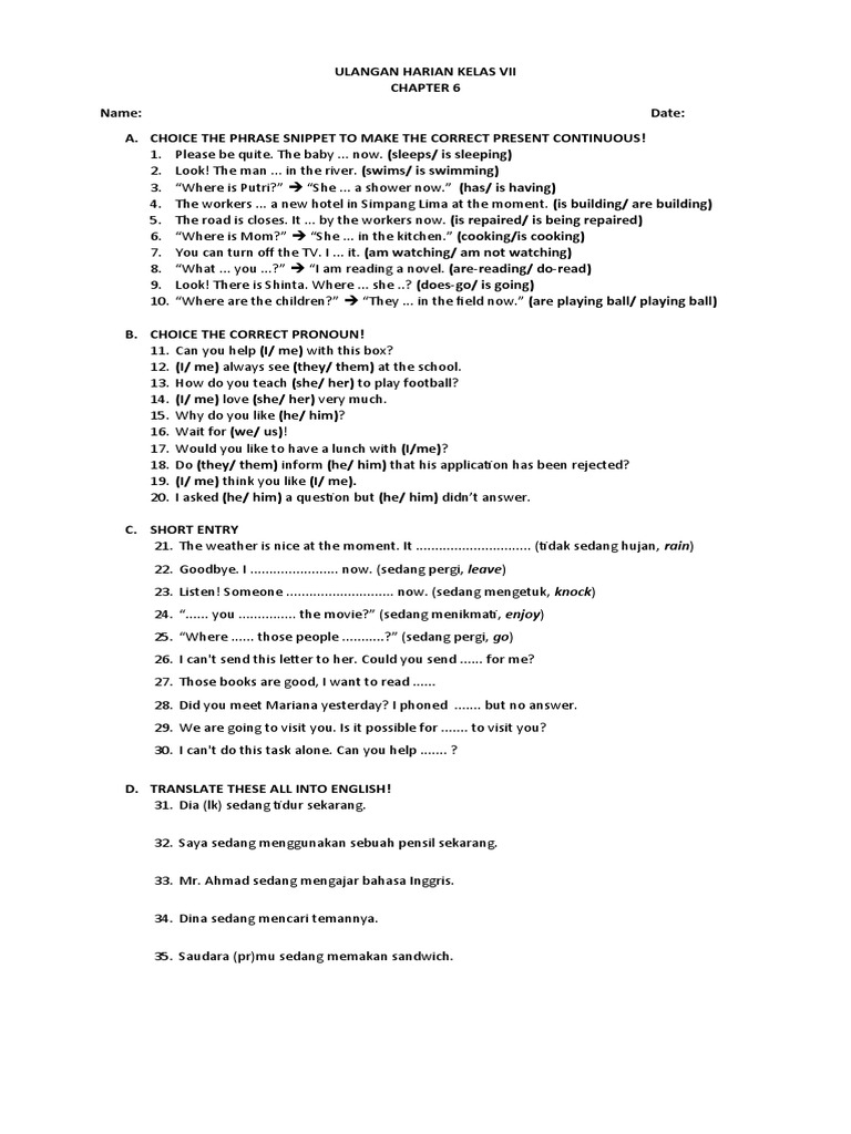 Soal Ulangan Bahasa Inggris Kelas VIII Chapter 6 | PDF | English Grammar | Linguistic Morphology