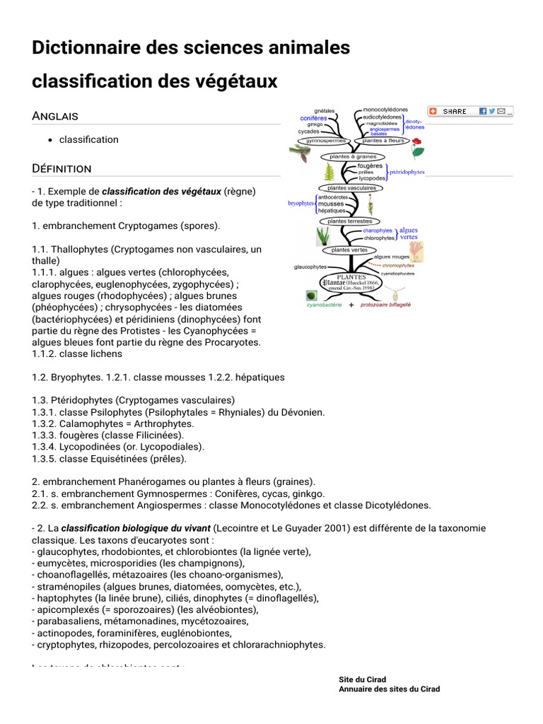 Classification Des Végétaux - Dictionnaire Des Sciences Animales | PDF ...