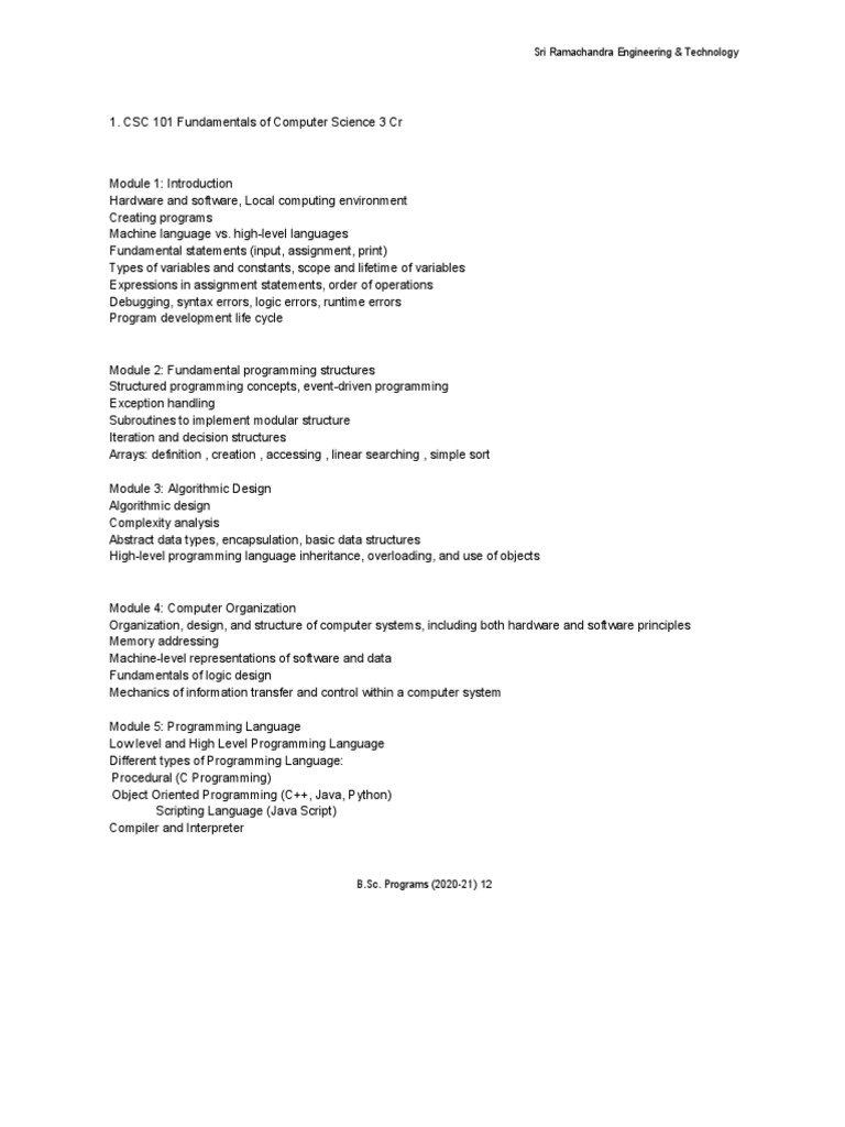 CSC 101 Syllabus | PDF