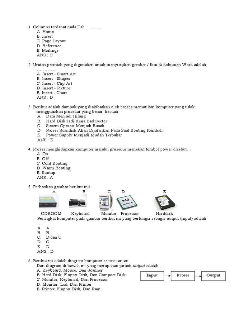 INFORMATIKA - X - FORMAT SOAL Kunci JWB | PDF | Komputer