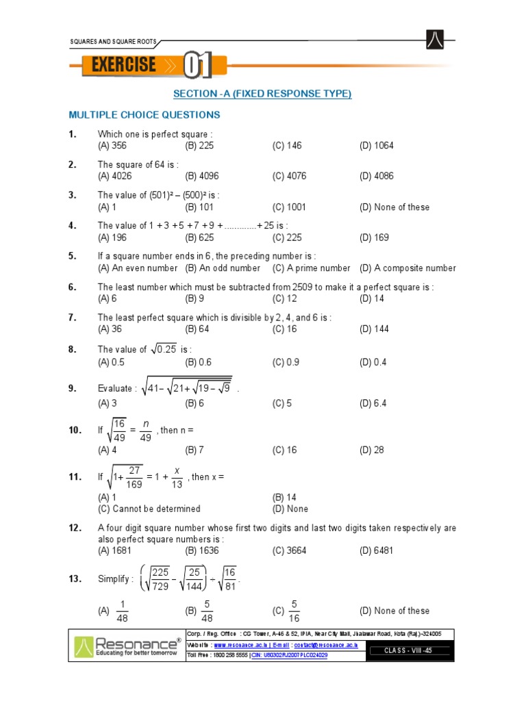Exercise: Section - A (Fixed Response Type) Multiple Choice Questions ...