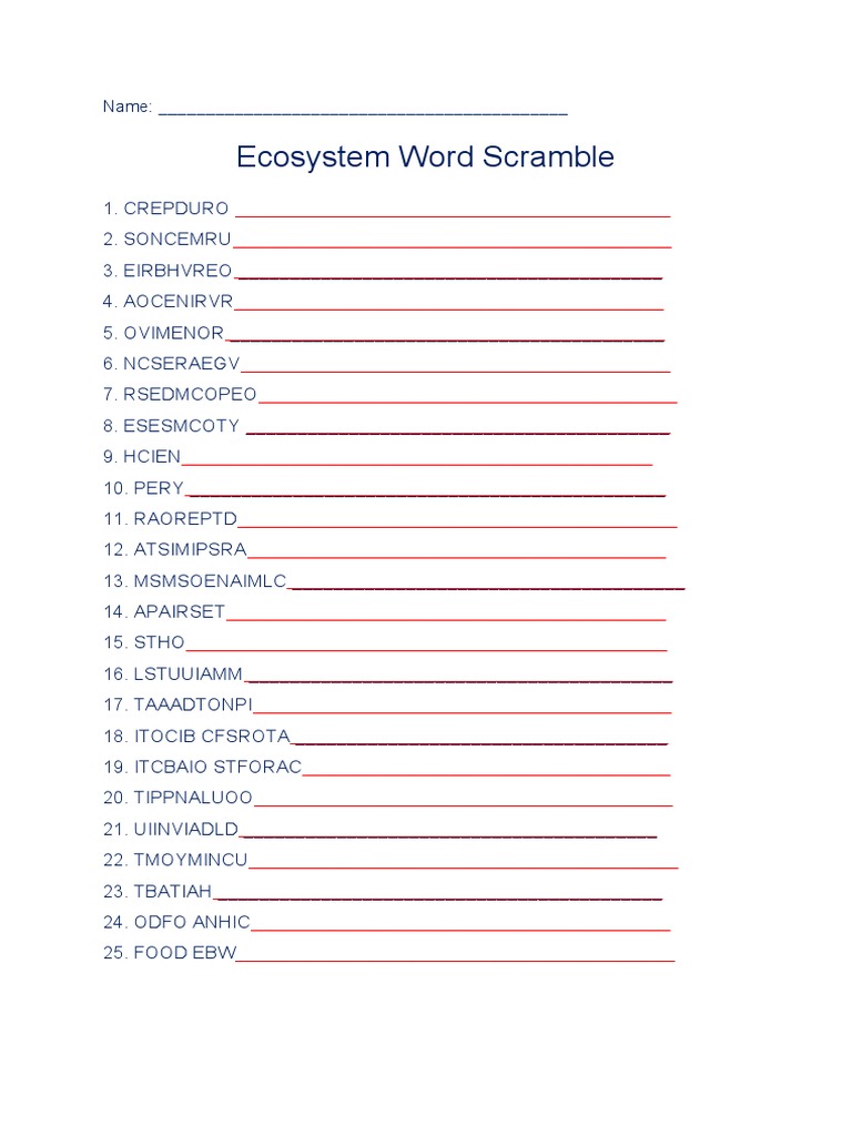 Ecosystem Word Scramble | PDF