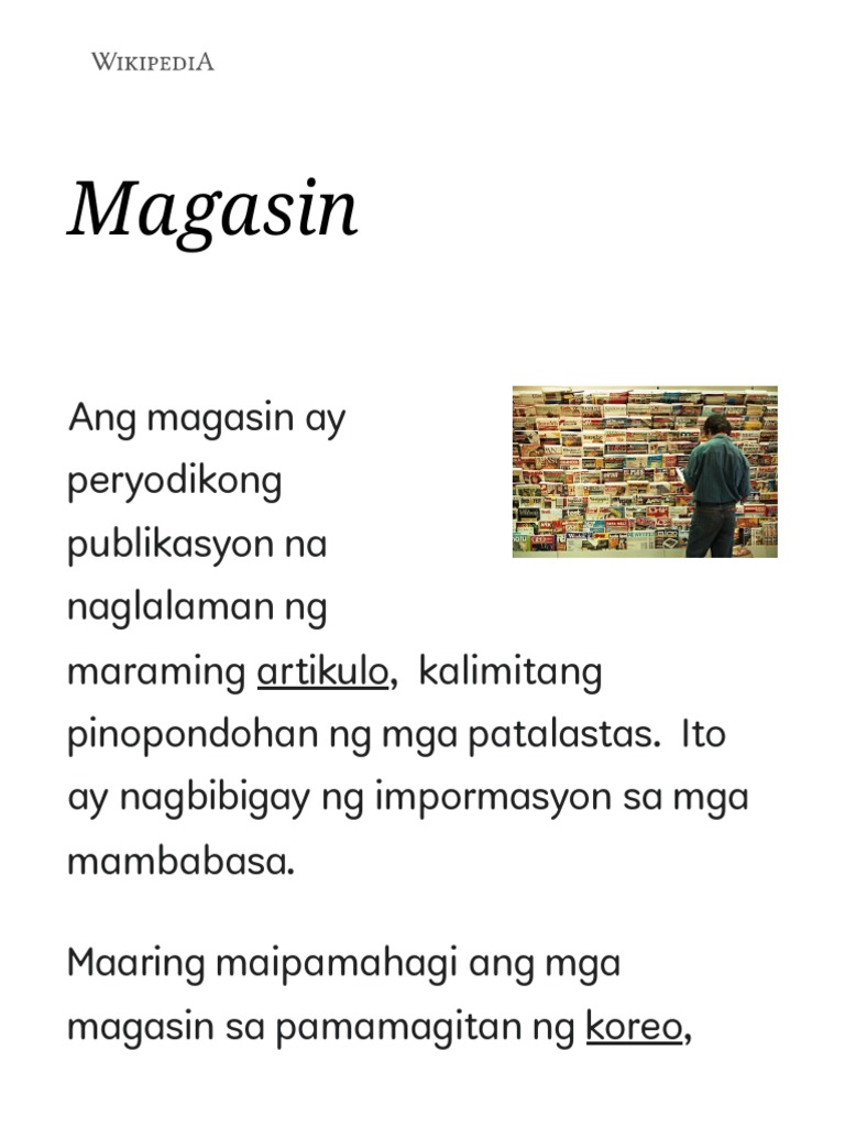 Magasin - Wikipedia, Ang Malayang Ensiklopedya | PDF