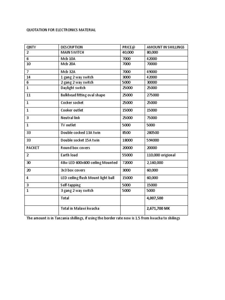 Quotation For Electronics | PDF