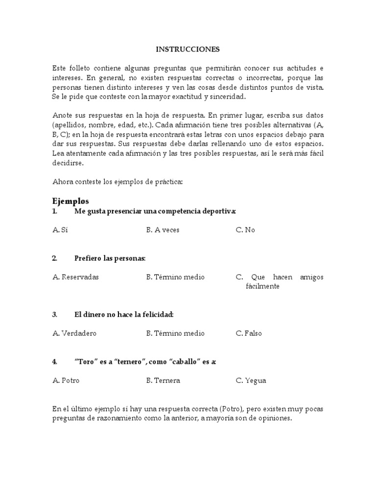 16 PF Protocolo Preguntas | PDF