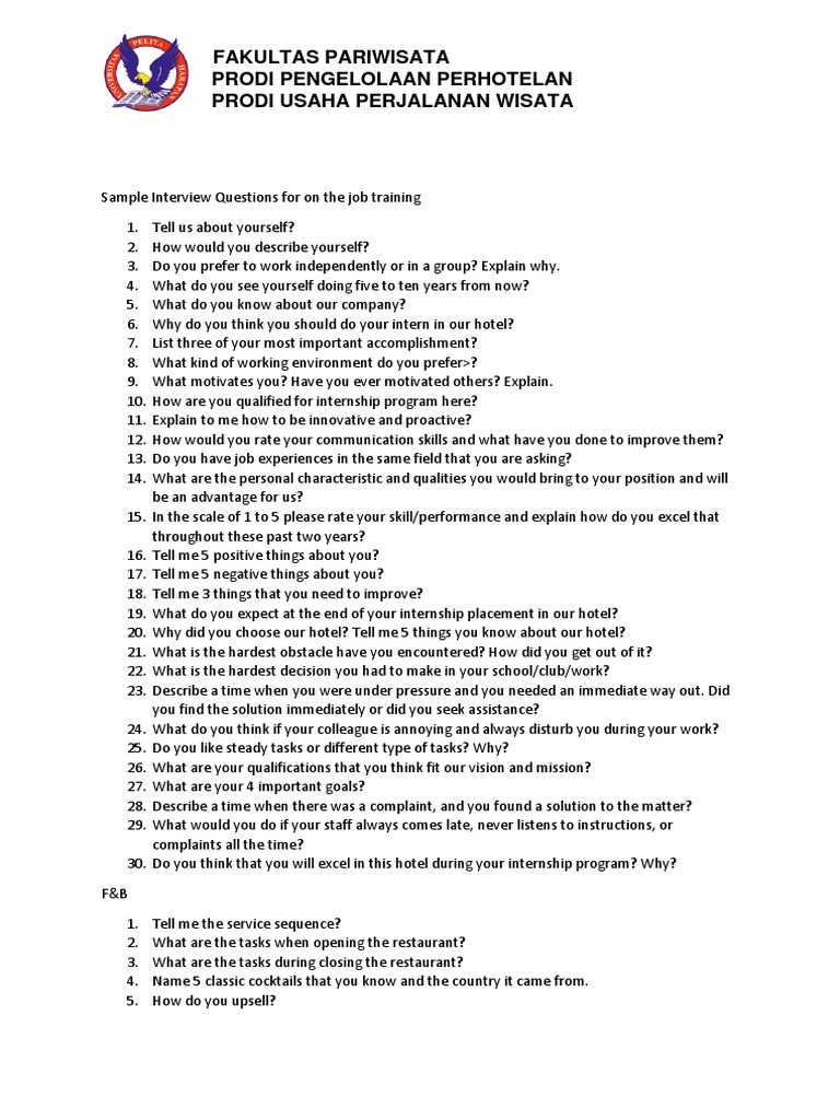Sample Interview Questions 2023 | PDF | Desserts | Food And Drink