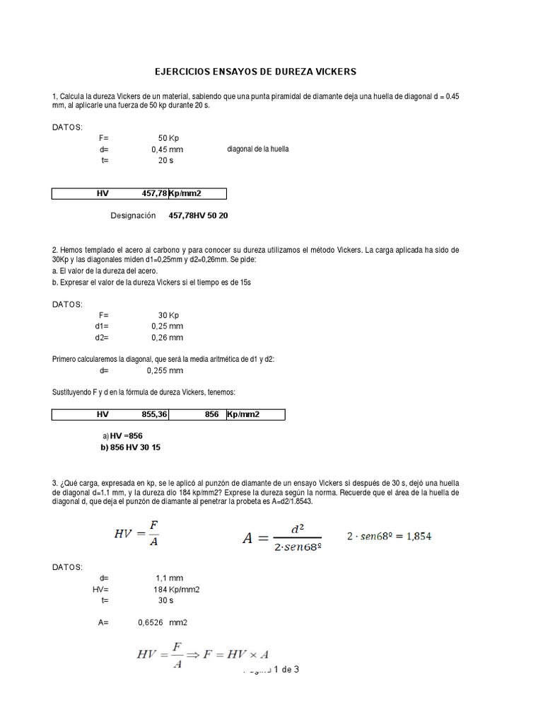 Ejercicios de Dureza Vickers Resueltos | PDF | Dureza | Ingeniería mecánica