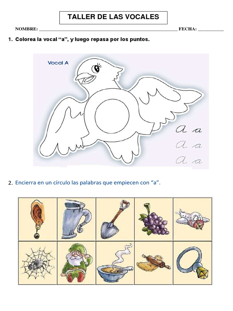 Taller de Refuerzo de Vocales para Preescolar | PDF | Artes del ...