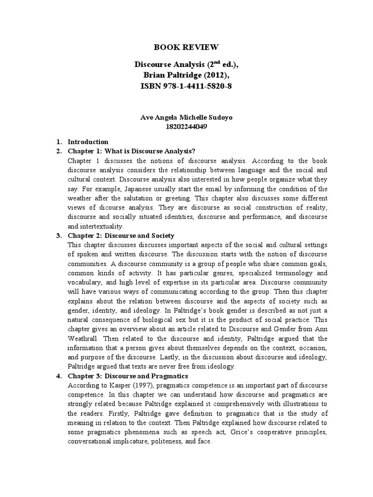 Book Review Discourse Analysis (2 Ed.), Brian Paltridge (2012), ISBN ...