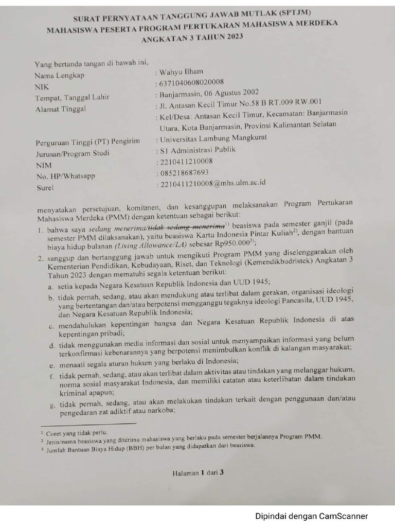 SPTJM PMM 3 - WAHYU ILHAM-dikompresi | PDF