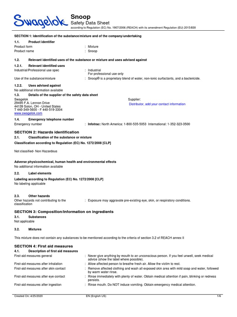Sds Snoop Eu Pdf Dangerous Goods Toxicity