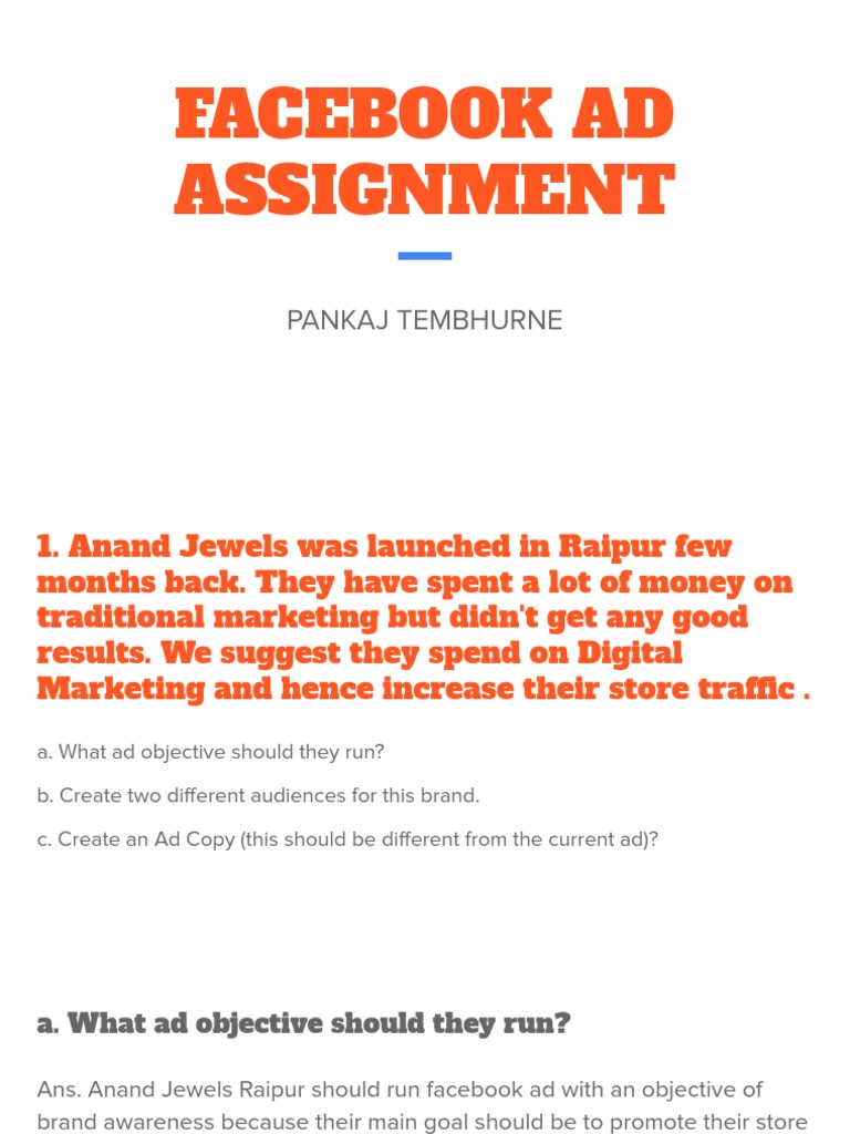 Facebook Ad Assignment: Pankaj Tembhurne | PDF | Advertising | Brand