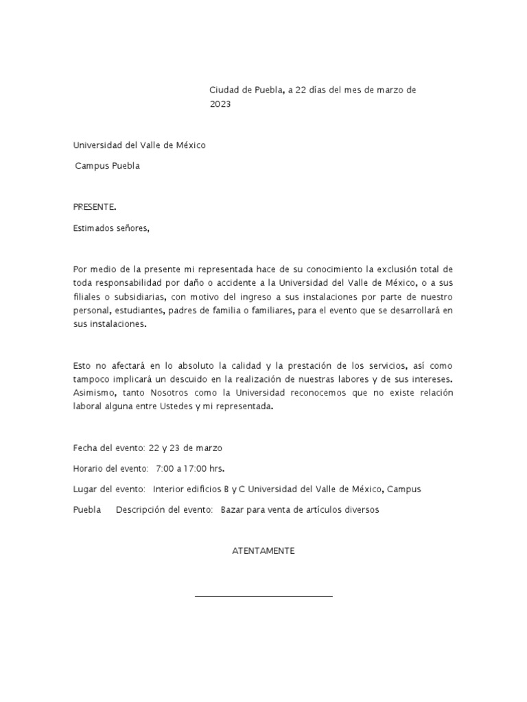 Carta Responsiva Eventos y Activaciones | PDF