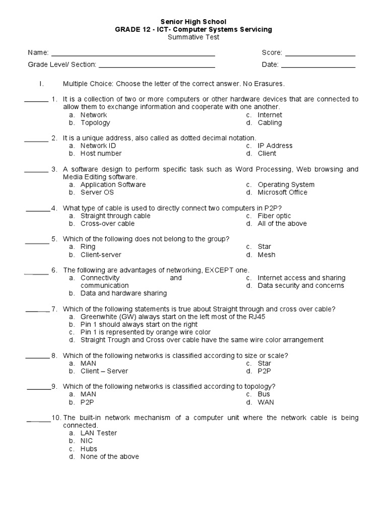 CSS Summative TEst Quarter 2-Upload | PDF | Computer Network | Network ...