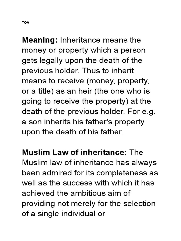 Muslim Inheritance Law Guide | PDF | Inheritance | Family