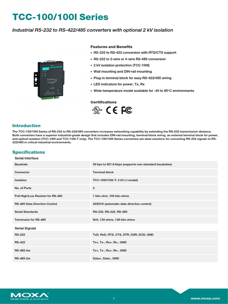 Moxa TCC-100 Series Datasheet-V1.1 | PDF | Electronics | Computer ...
