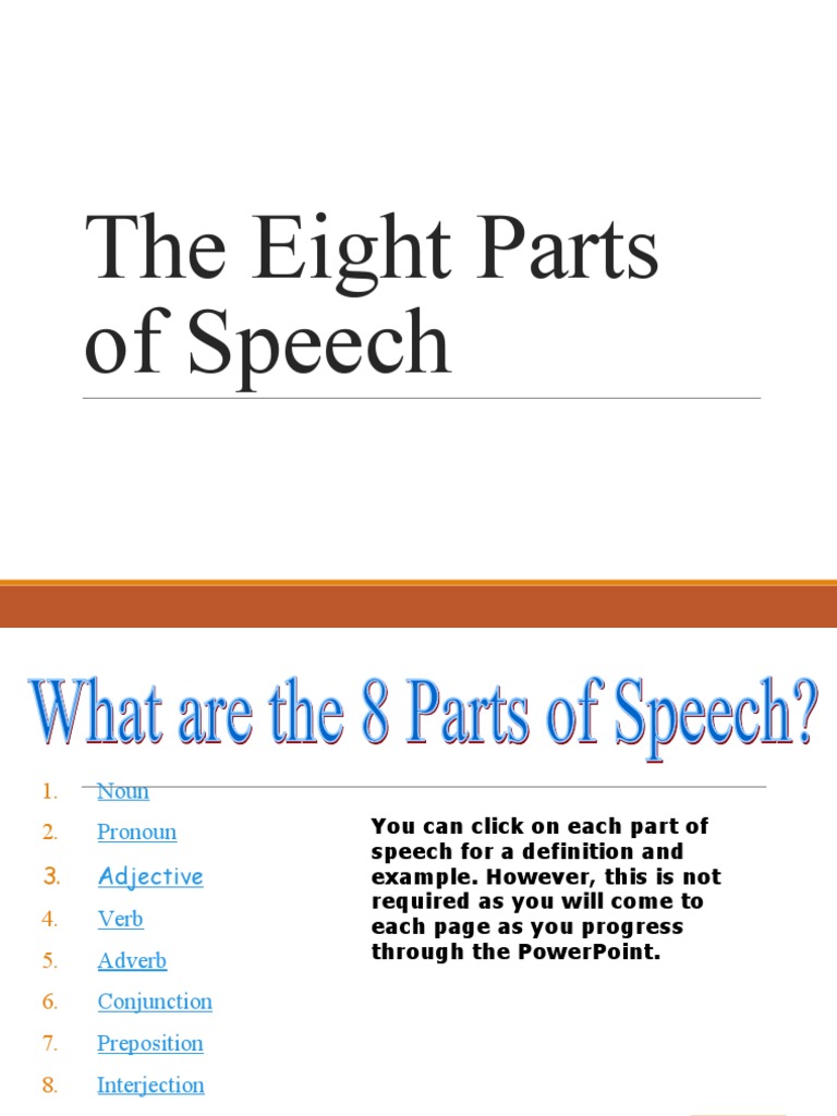 The Eight Parts of Speech | PDF | Adverb | Verb