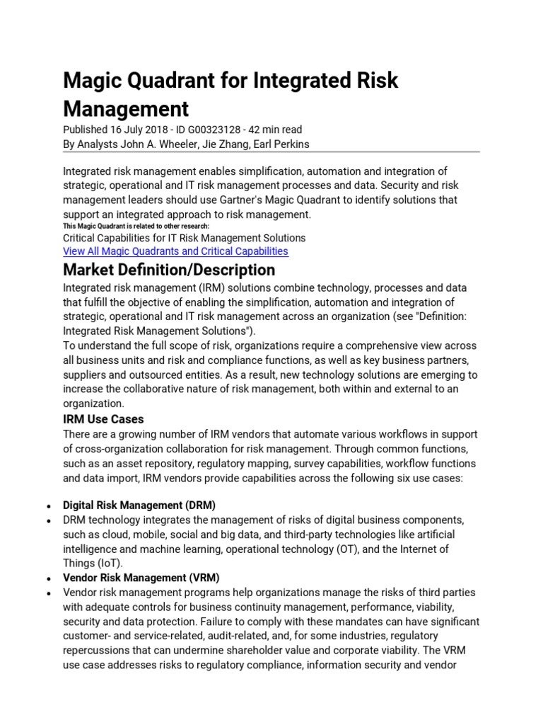 Magic Quadrant For Integrated Risk Management | PDF | Software As A ...