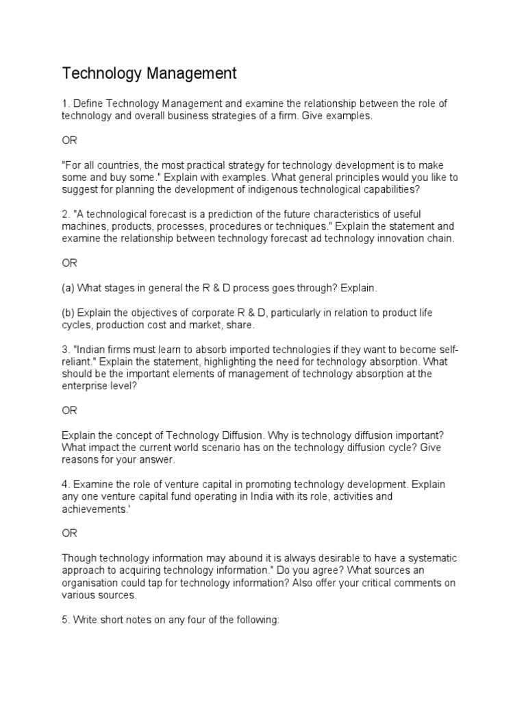 Technology Management | PDF | Innovation | Strategic Management