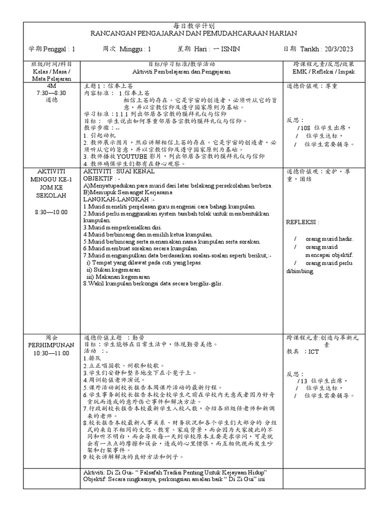 RPH 2023 - (Minggu 1) 3-20 ISNIN | PDF