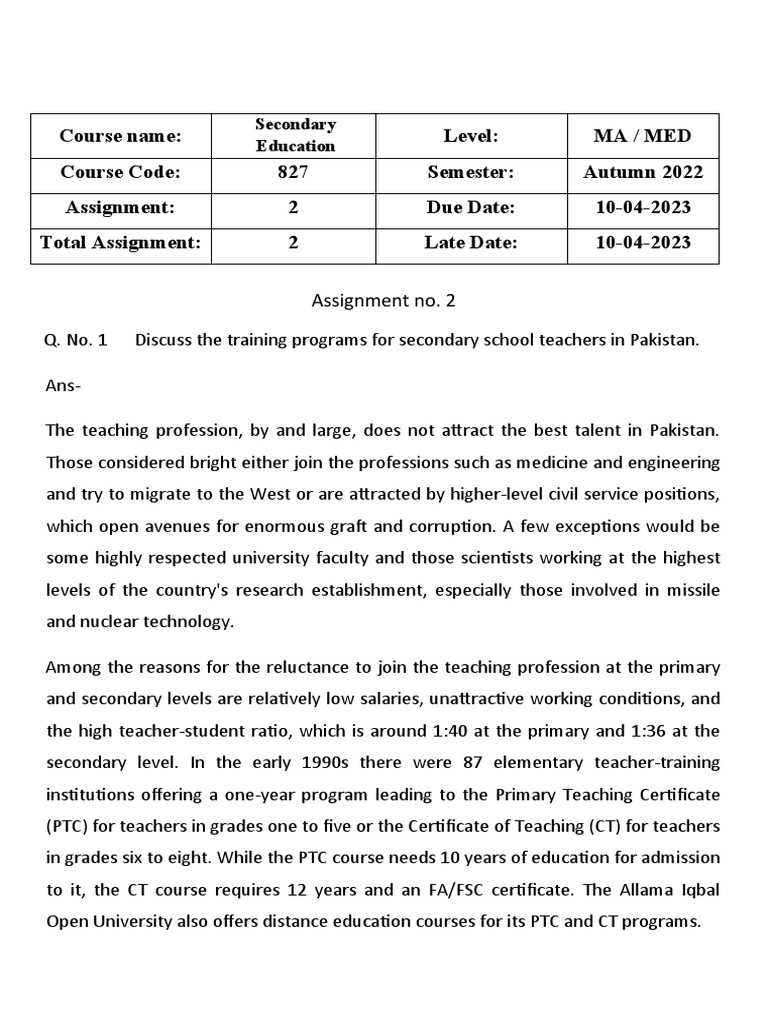 Course Name: Level: Ma / Med Course Code: 827 Semester: Autumn 2022 ...