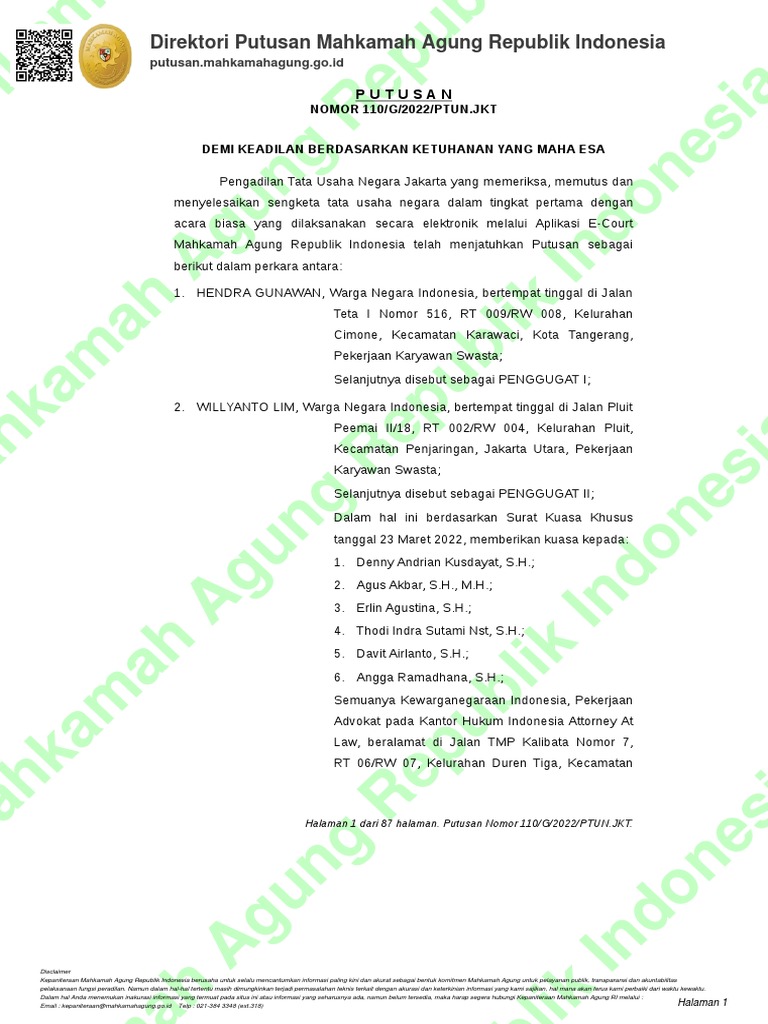 Putusan 110 G 2022 Ptun - JKT 20221129194001 | PDF