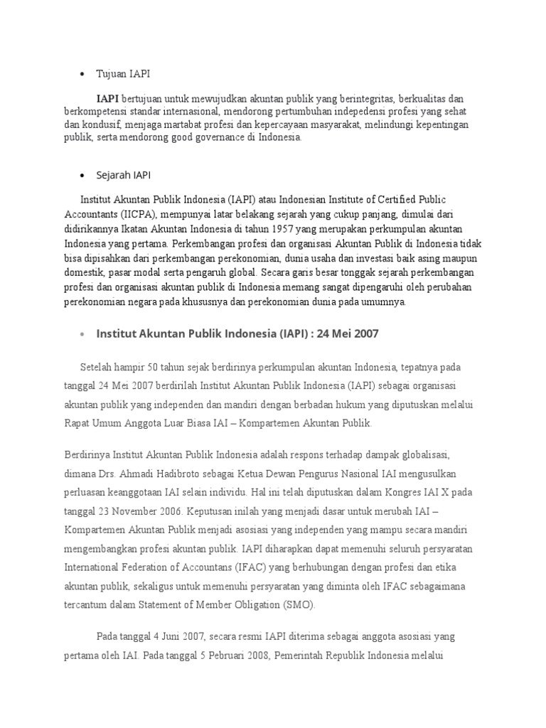 IAPI Bertujuan Untuk Mewujudkan Akuntan Publik Yang Berintegritas, Berkualitas Dan | PDF