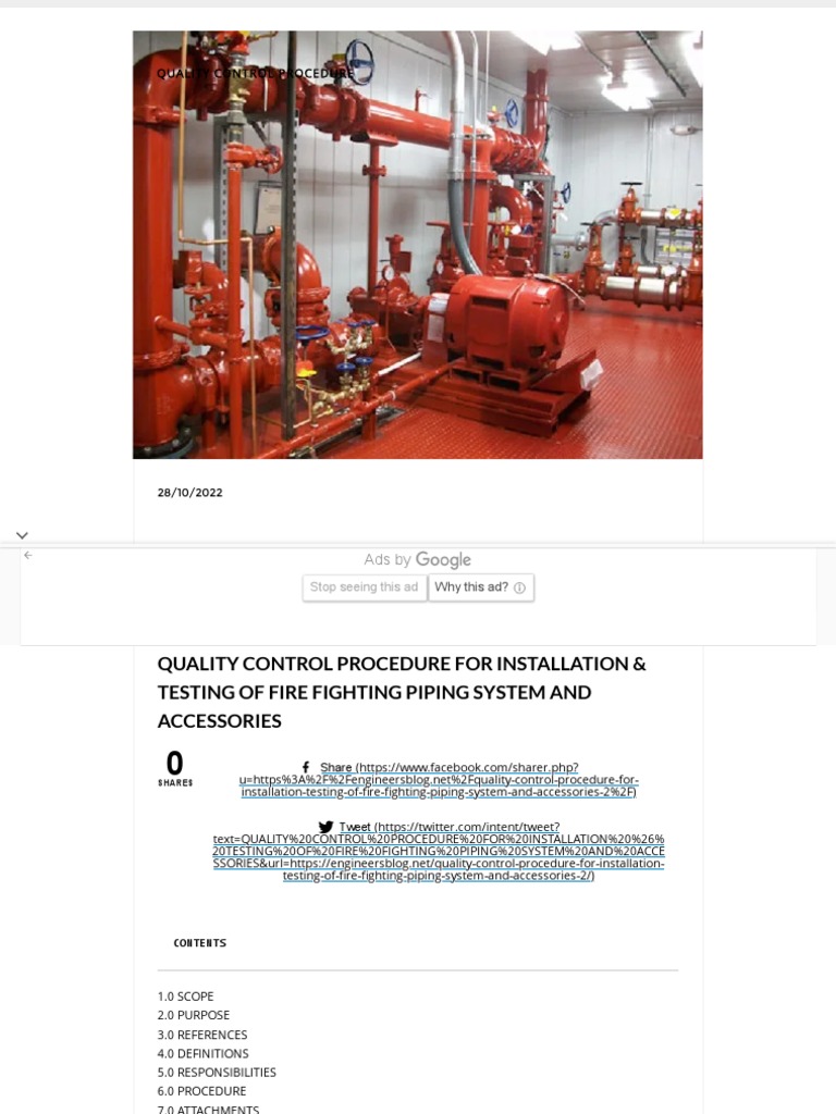 QUALITY CONTROL PROCEDURE FOR INSTALLATION & TESTING OF FIRE FIGHTING ...