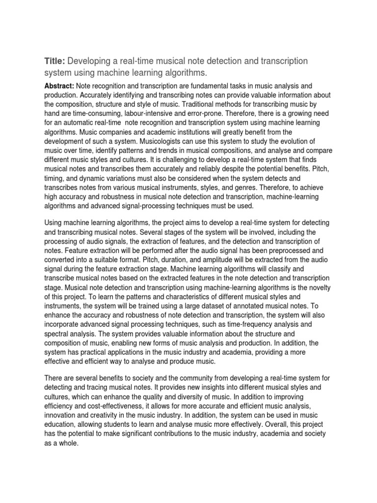 Developing a Real-Time Musical Note Detection and Transcription System ...