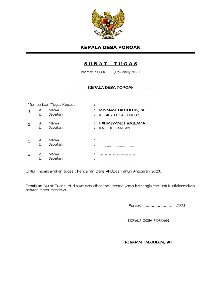 Surat Tugas SPPD Kades | PDF