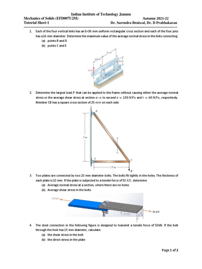 Mechanics of Solids Tutorial Problems | PDF | Stress (Mechanics ...