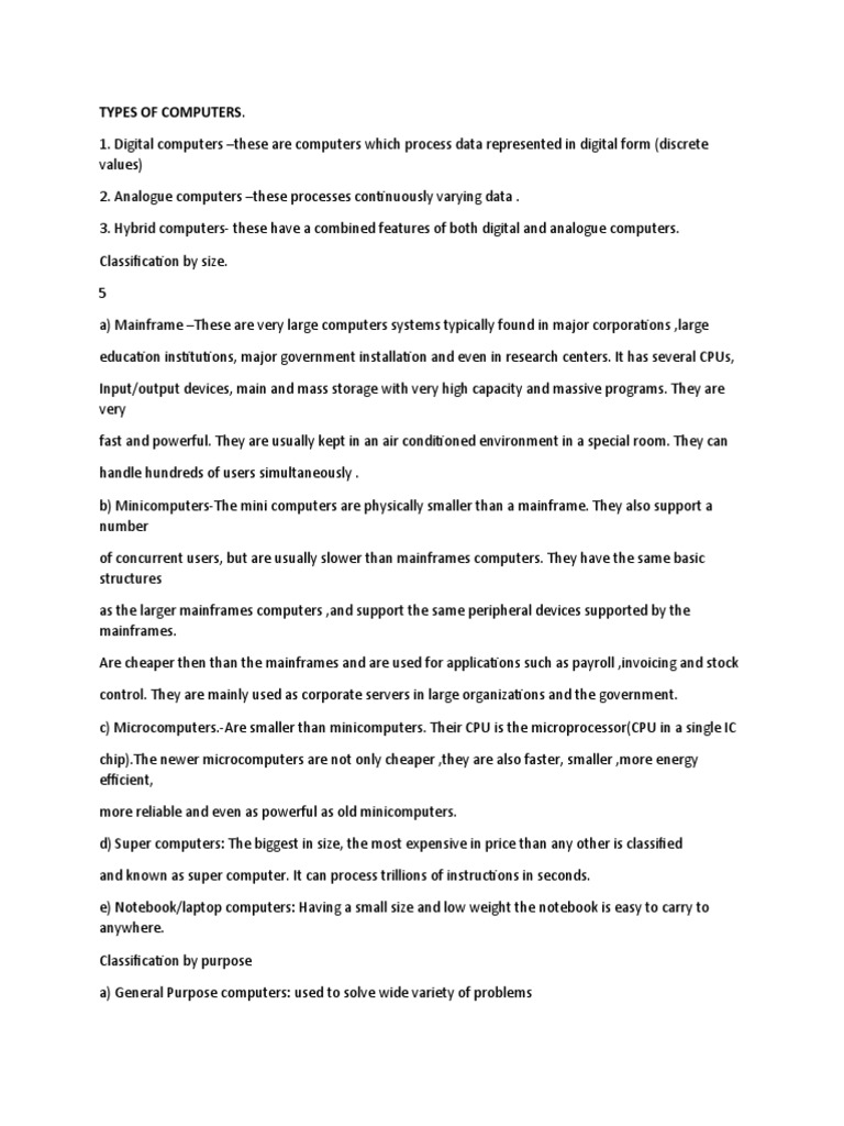 Types of Computers | PDF