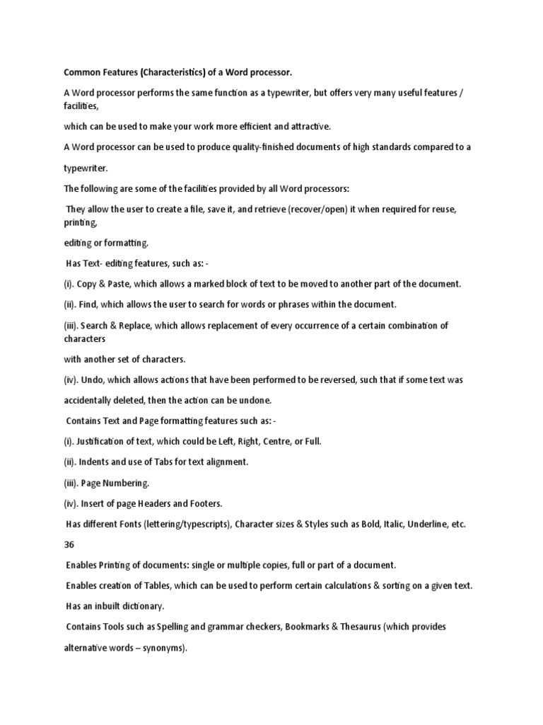 Common Features (Characteristics) of A Word Processor | PDF | Cursor (User Interface) | Word ...