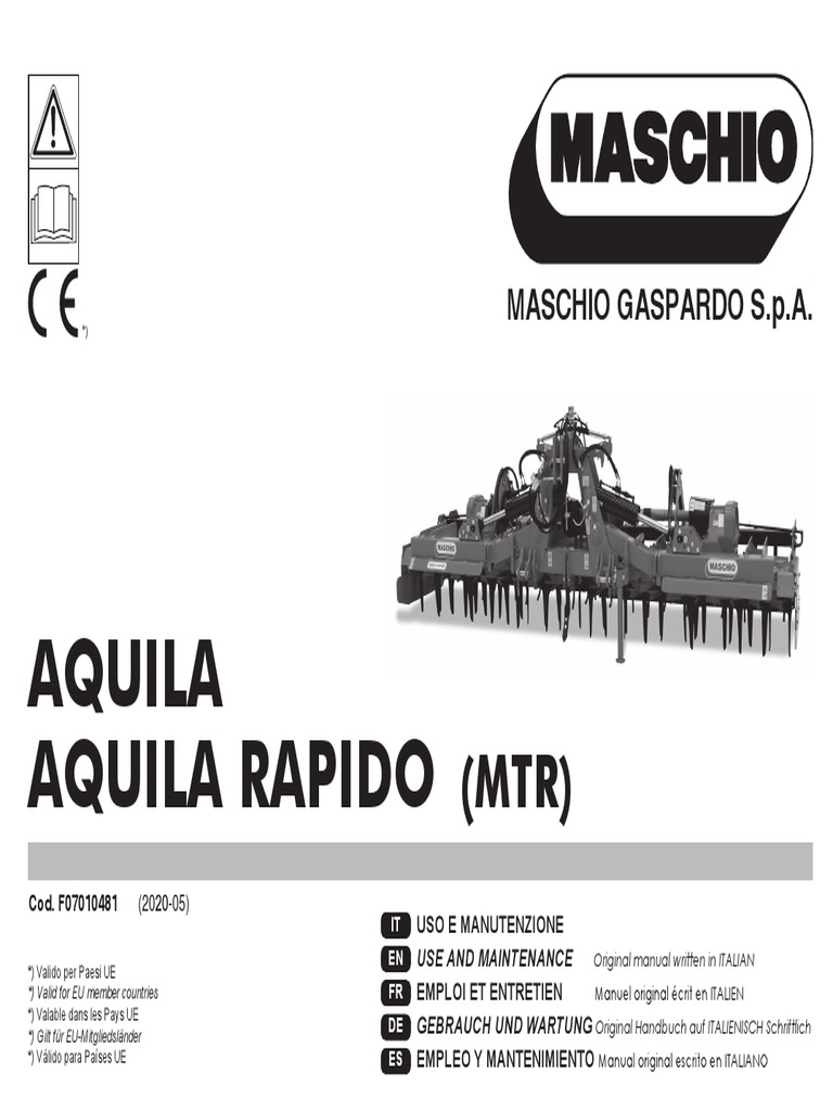 Maschio Power Harrow Aquila Operator Manual 2020 05 f07010481 | PDF
